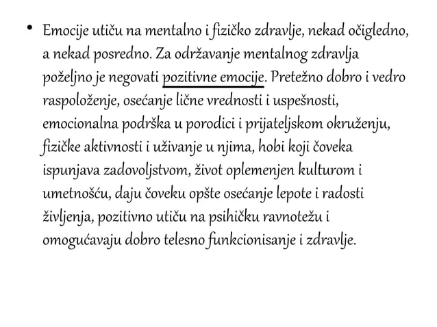 ZNACAJ EMOCIJA ZA MENTALNO ZDRAVLJE | PPT