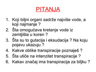 Značaj vode za život biljaka,transpiracija i fotosinteza | PPT