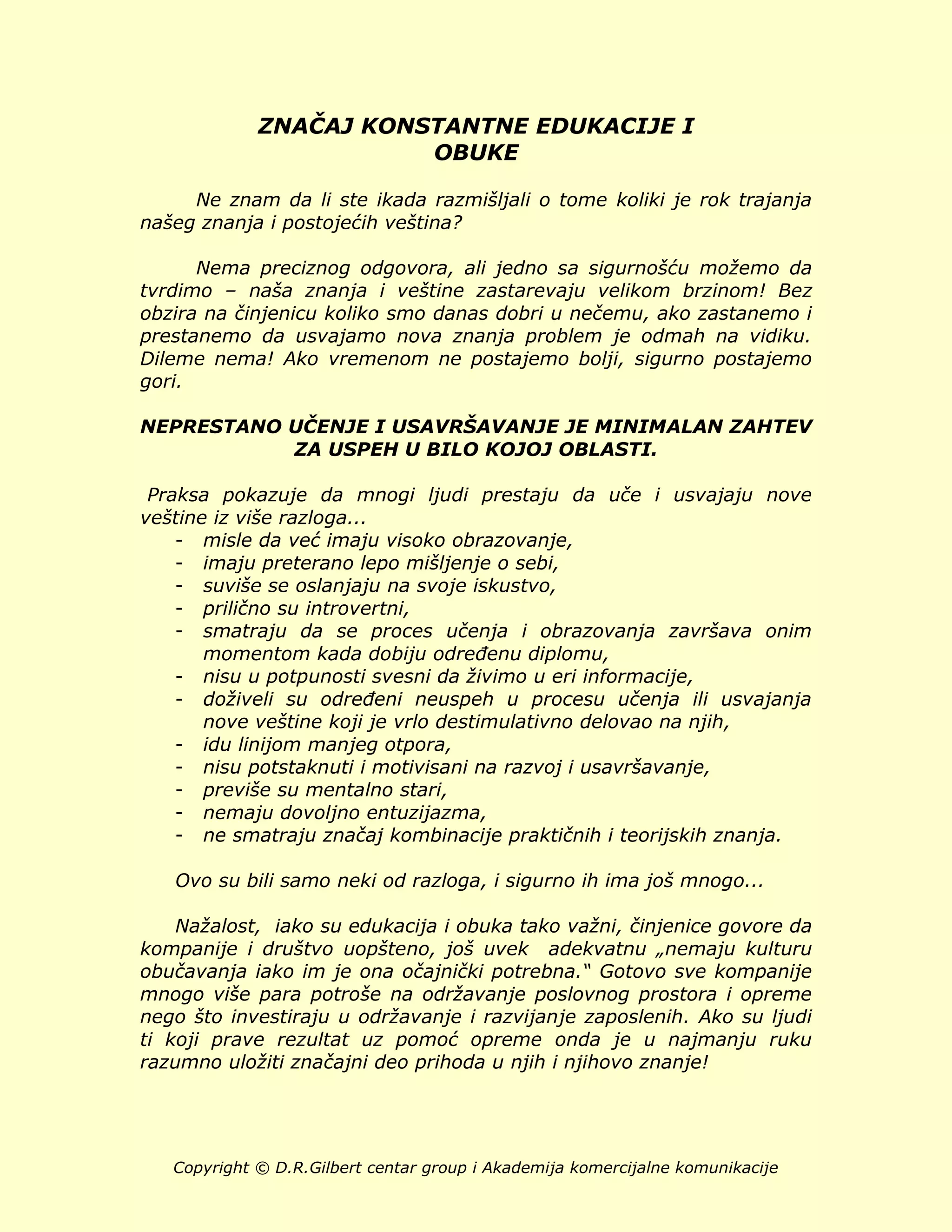 Znacaj konstantne edukacije i obuke | PDF