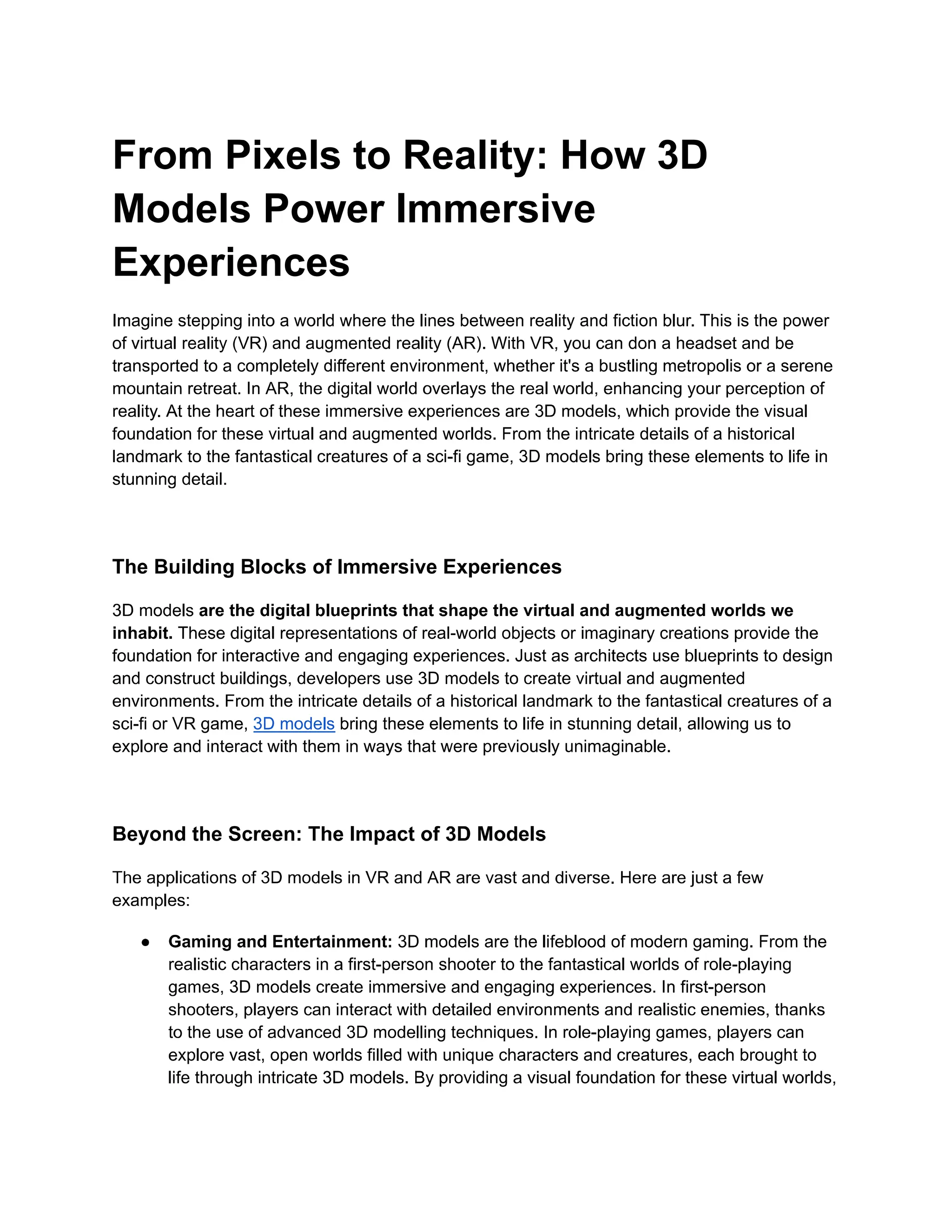From Pixels to Reality: How 3D Models Power Immersive Experiences | PDF