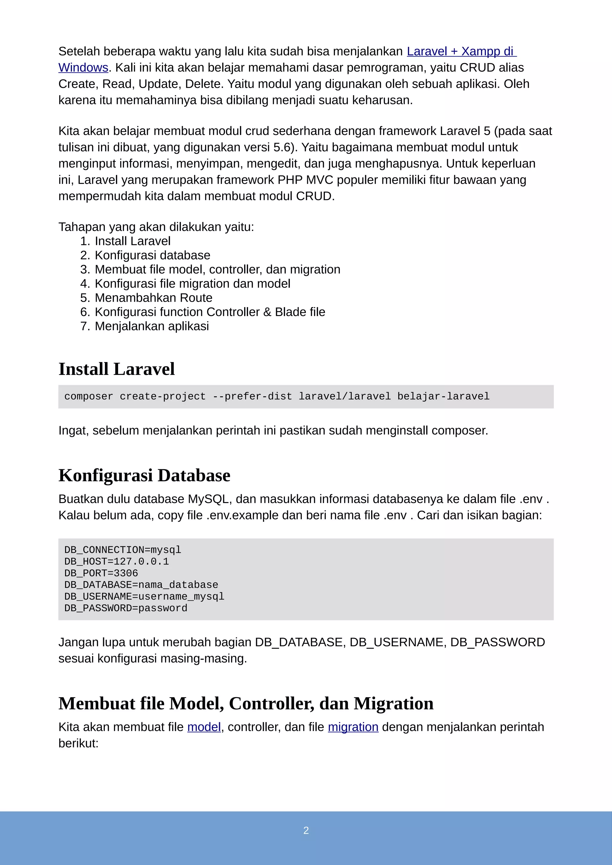 Belajar membuat modul crud di laravel 5 | PDF