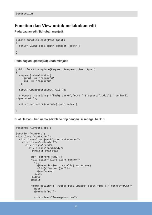 Belajar membuat modul crud di laravel 5 | PDF