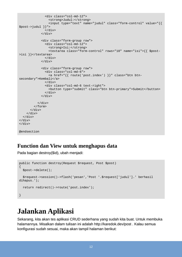 Belajar membuat modul crud di laravel 5 | PDF