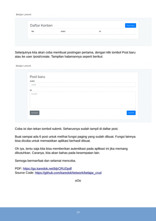 Belajar membuat modul crud di laravel 5 | PDF
