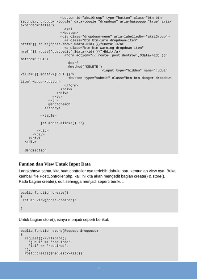 Belajar membuat modul crud di laravel 5 | PDF