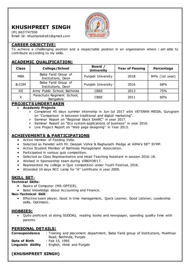 sample format of a resume | DOCX