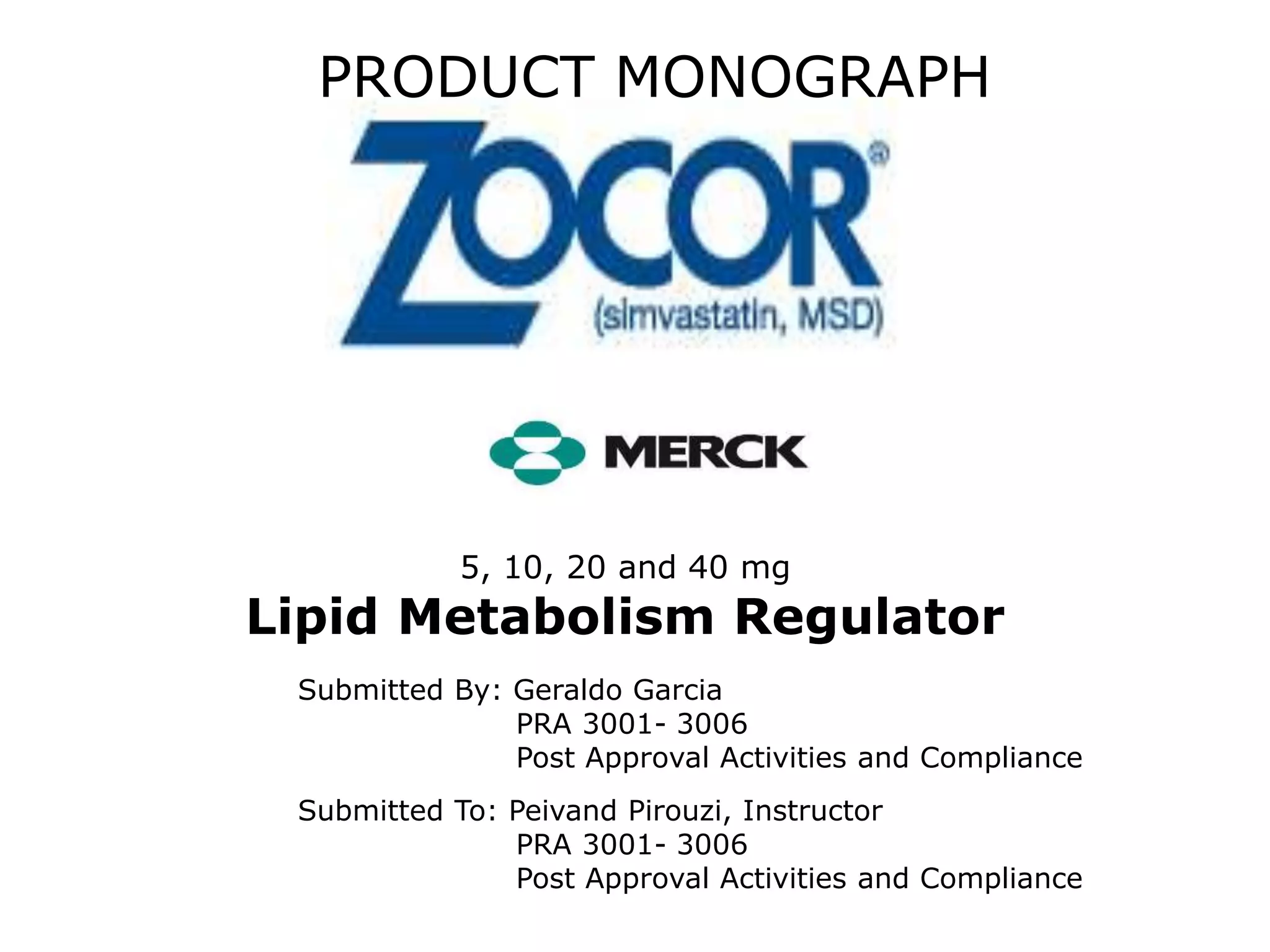Zocor product monograph | PPTX | Heart and Cardiovascular Diseases ...