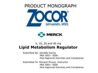 Zocor product monograph | PPTX | Heart and Cardiovascular Diseases ...