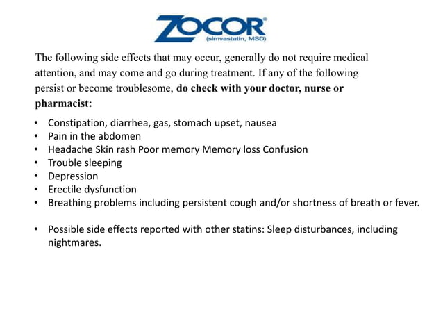 Zocor product monograph | PPTX | Heart and Cardiovascular Diseases ...
