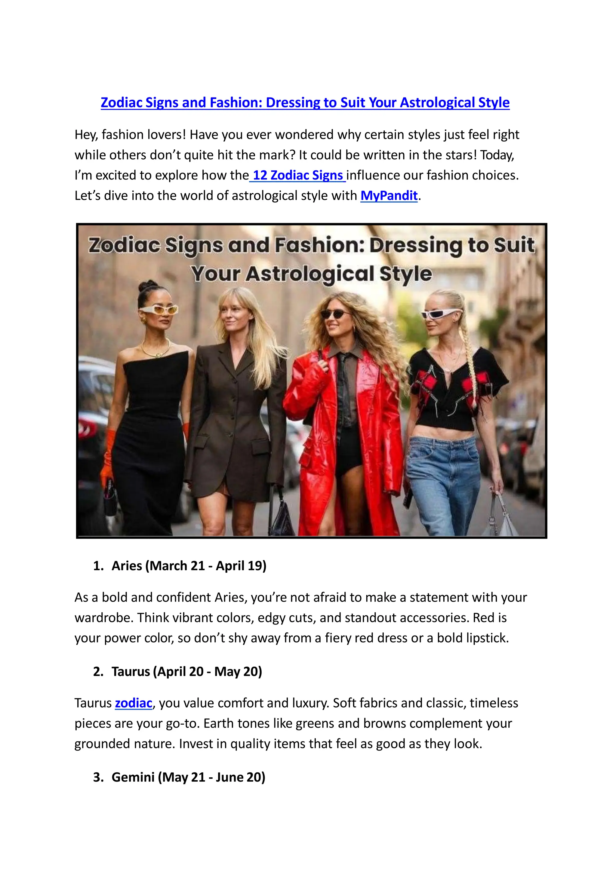 Zodiac Signs and Fashion: Dressing to Suit Your Astrological Style | PPTX