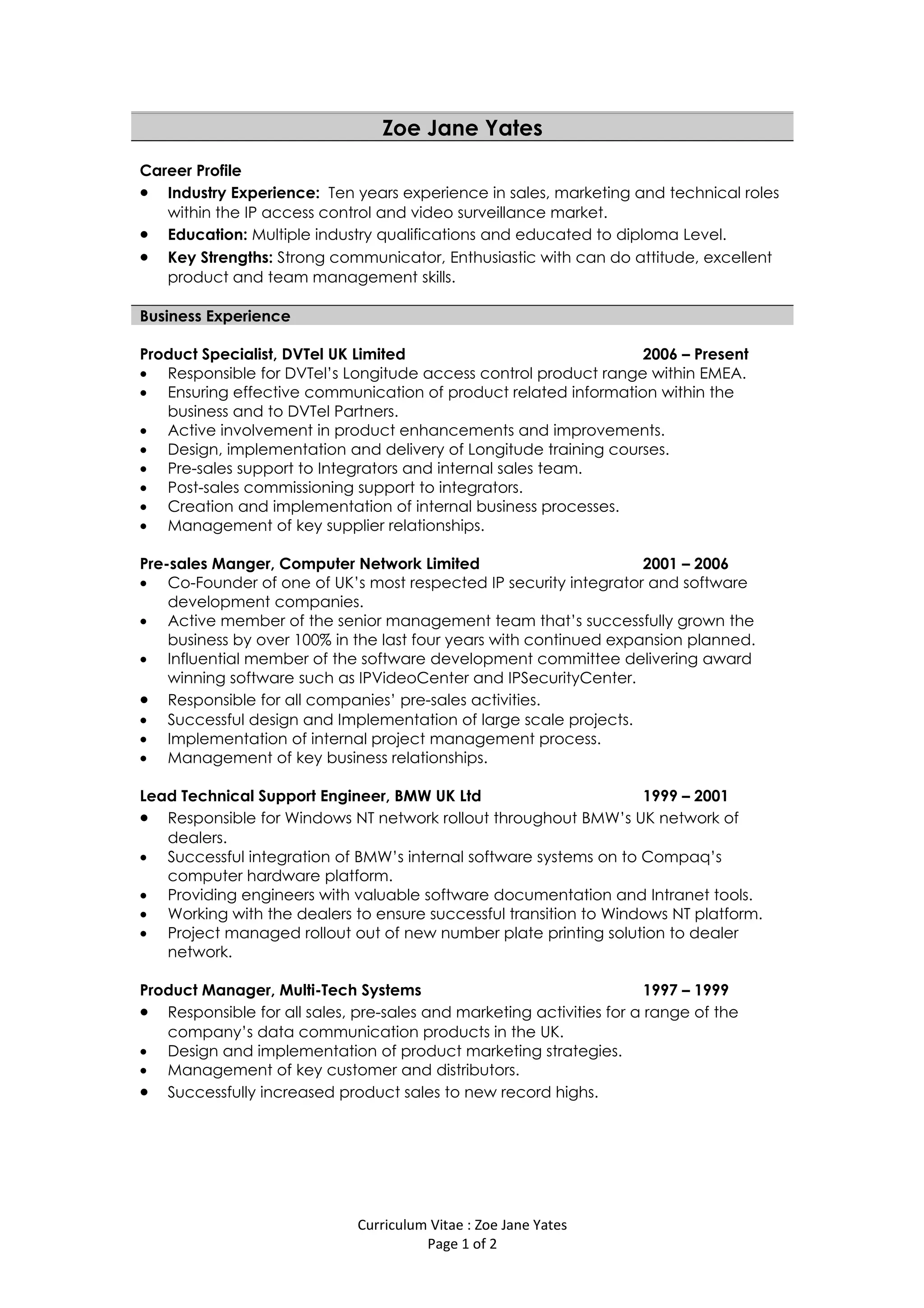 Zoe Yates Résumé / CV | DOC
