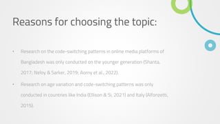 Exploring Code-Switching Variation in Bangla-English Messenger Chats: A ...