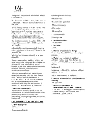 Zolpidem 5mg, 10mg tablets IP Taj Pharma SmPC | PDF