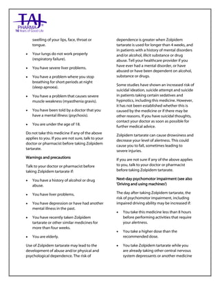 Zolpidem Tartrate Tablets Taj Pharma PIL | PDF