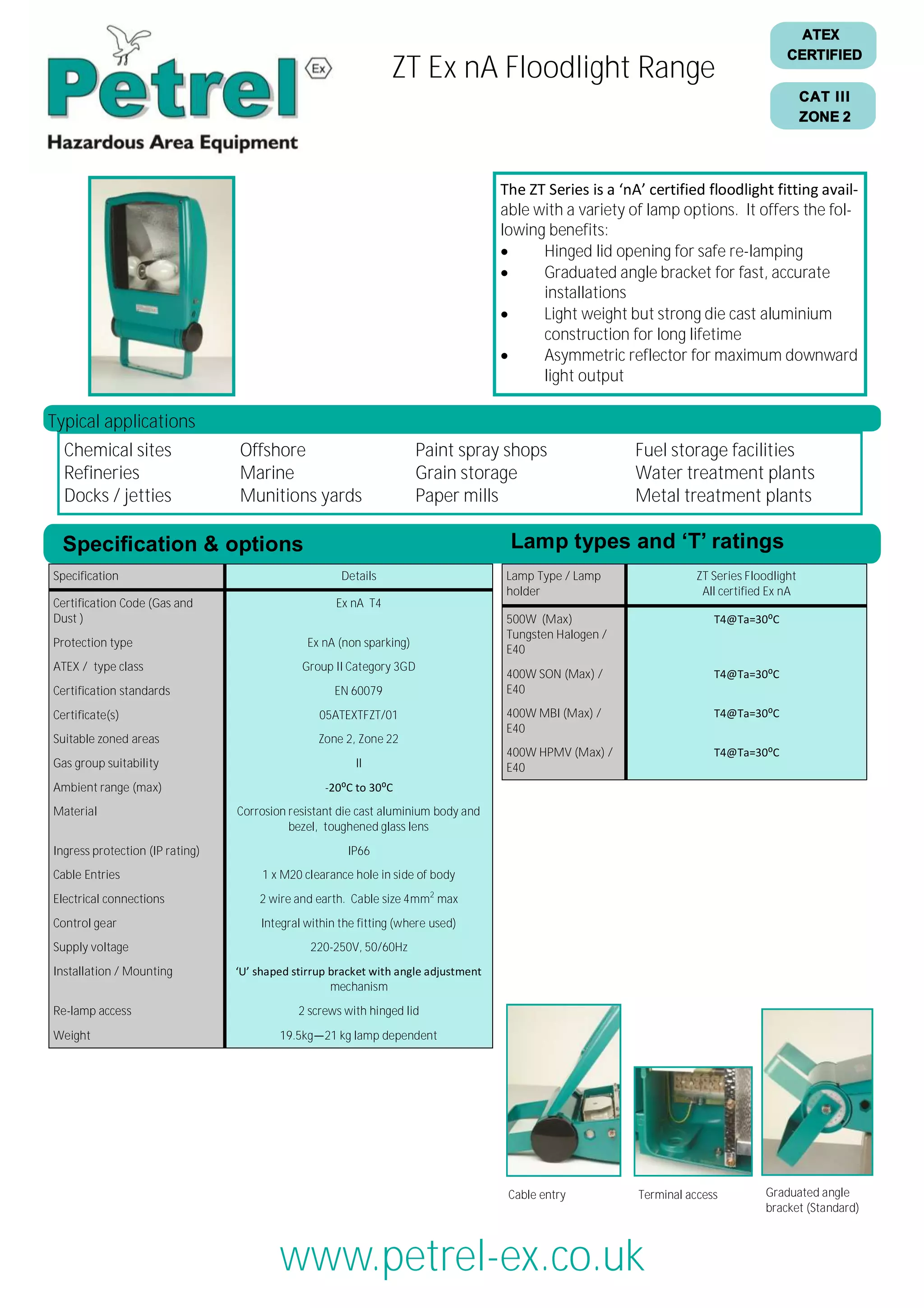 Zone 2 Floodlights, Hazardous Area Lighting (ATEX) - Petrel ZT Flood ...