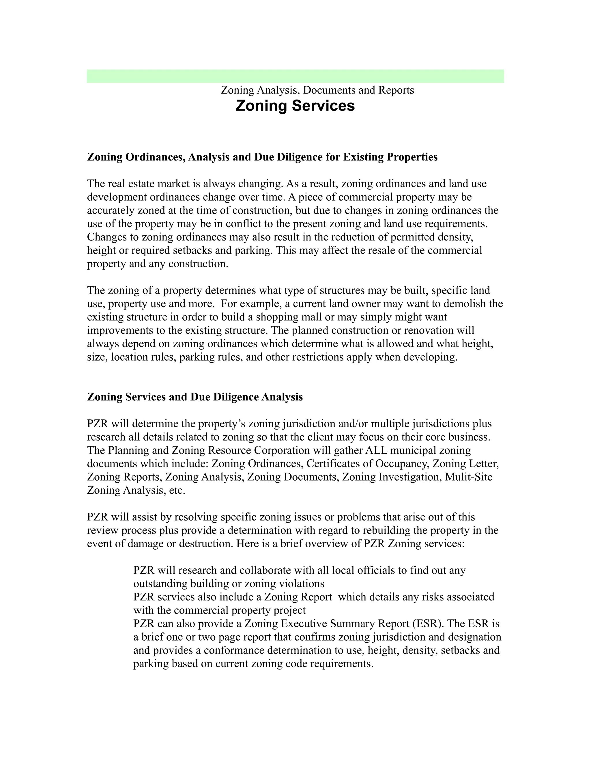 Zoning Services, Analysis & Due Diligence | DOC