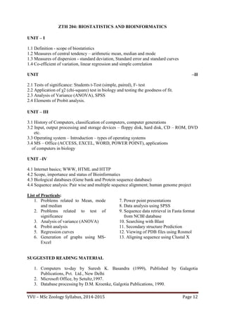 Yogi Vemana University Zoology syllabus | PDF