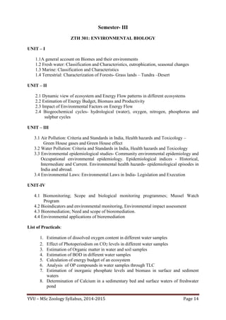 Yogi Vemana University Zoology syllabus | PDF