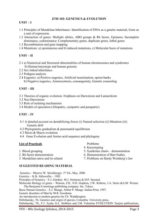 Yogi Vemana University Zoology syllabus | PDF