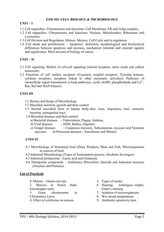 Yogi Vemana University Zoology syllabus | PDF