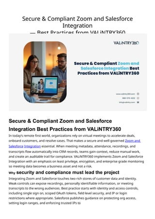 Zoom and Salesforce Integration - VALiNTRY360 | PPTX