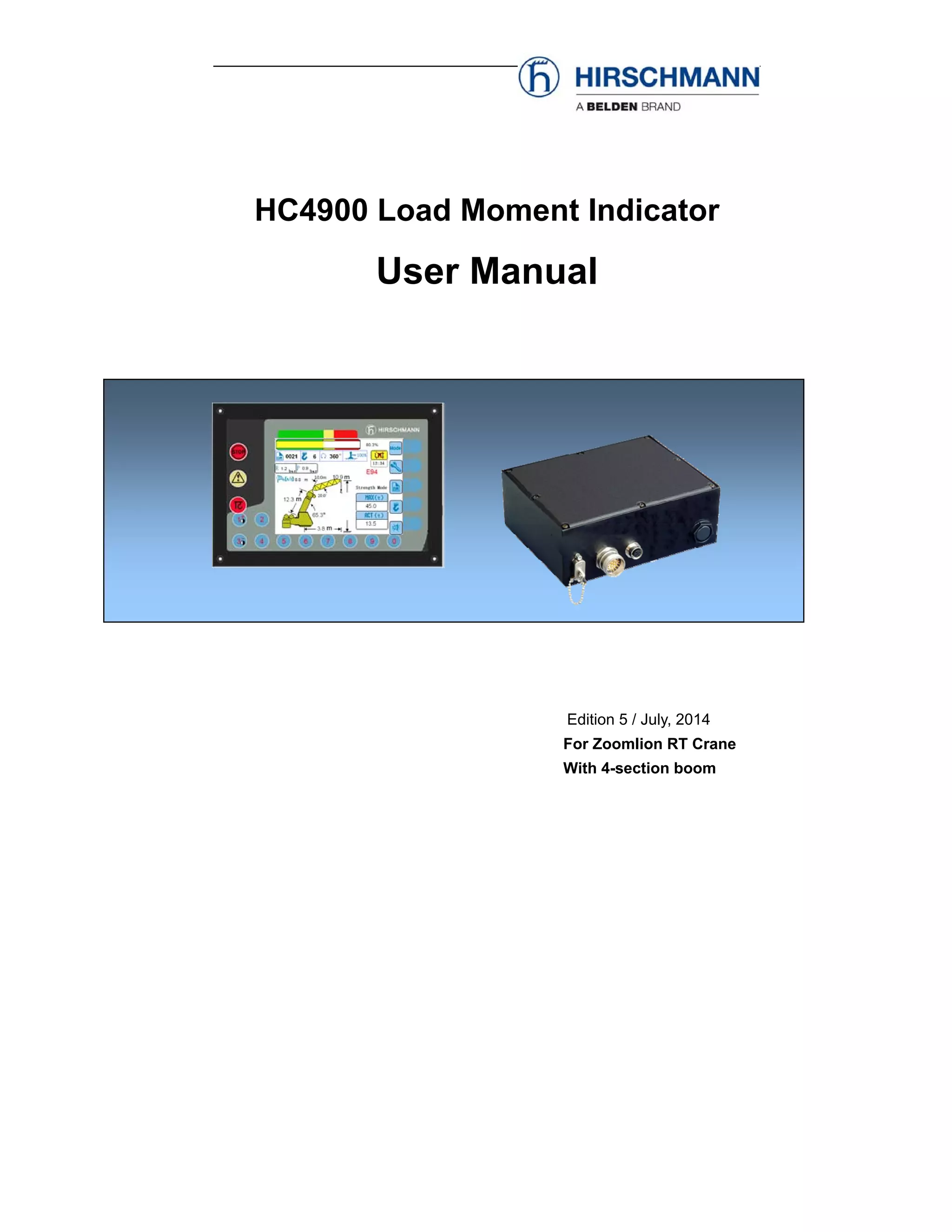 Zoomlion hirschmann hc4900 load moment indicator user manual | PDF