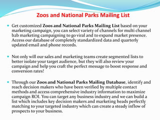 Zoos and national parks mailing list | PPT