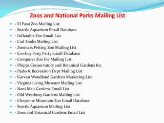 Zoos and national parks mailing list | PDF