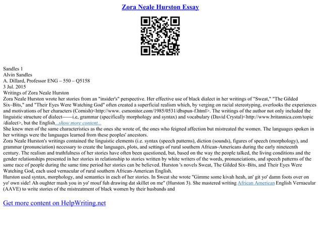 Zora Neale Hurston Essay | PPT