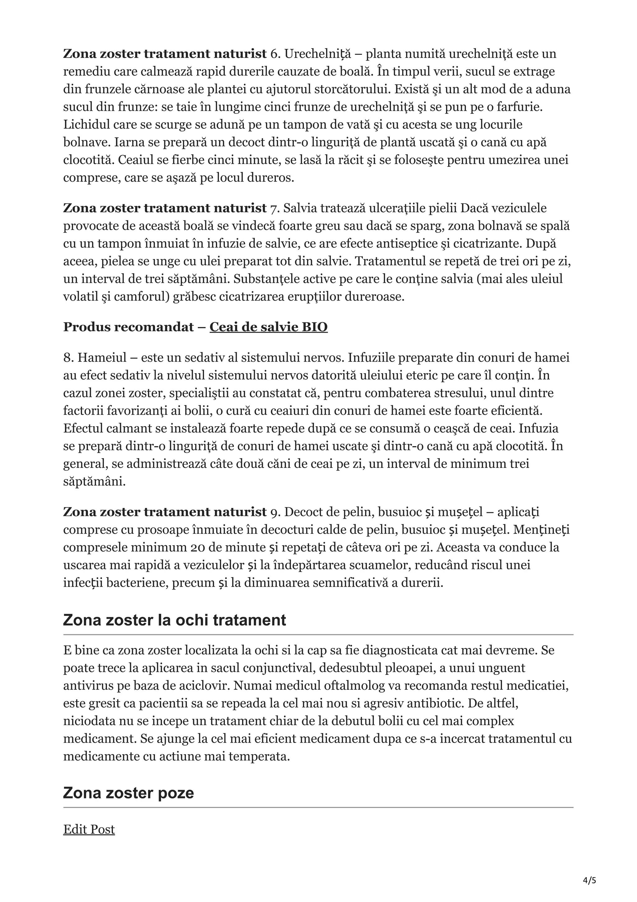 Zona Zoster Tratament Naturist | PDF