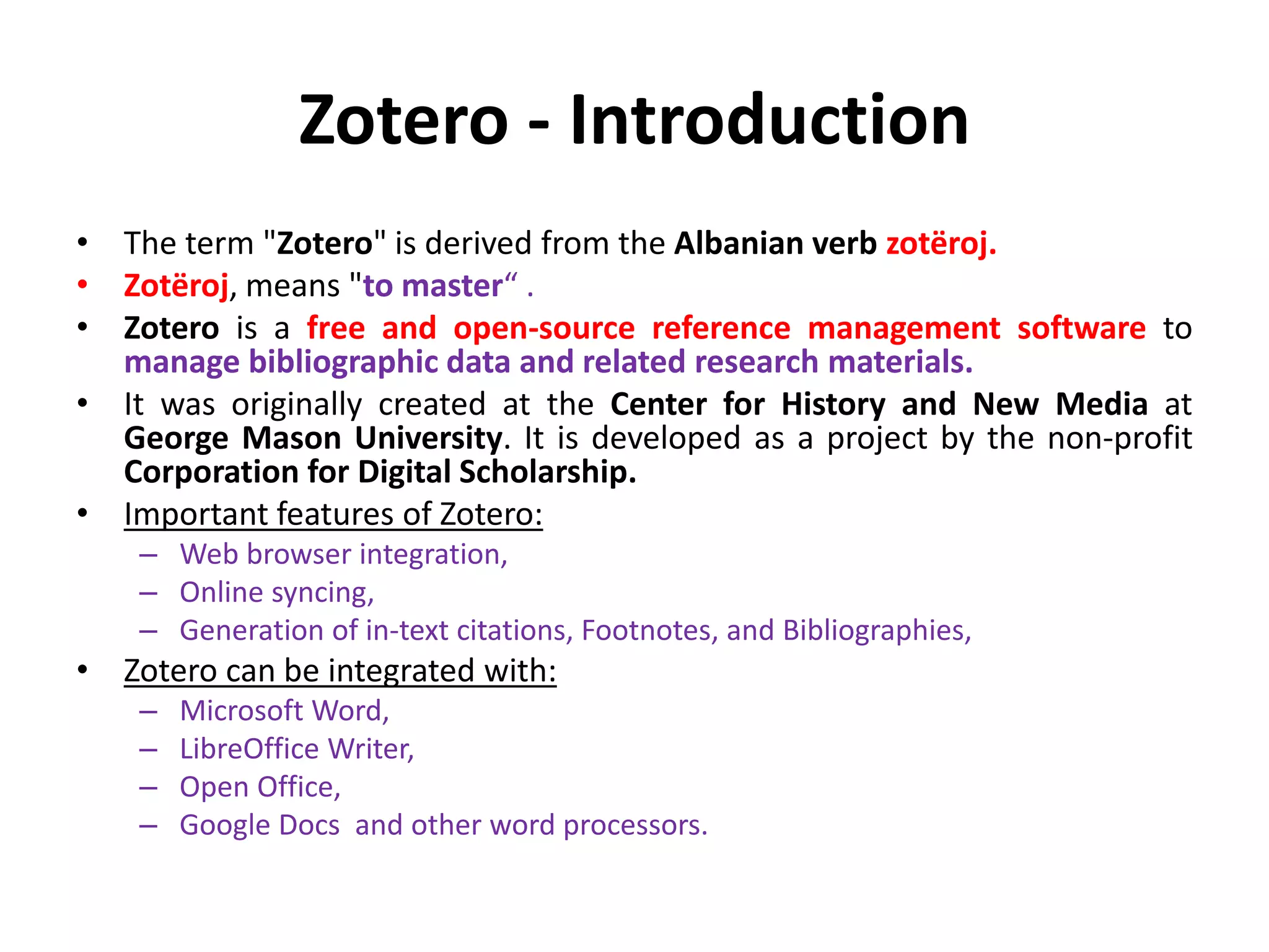 Zotero - Reference Management Tool | PPTX