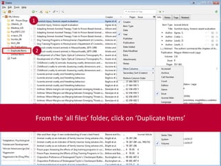 Tutorial for Zotero Deduplication | PPTX | Databases | Computer Software and Applications