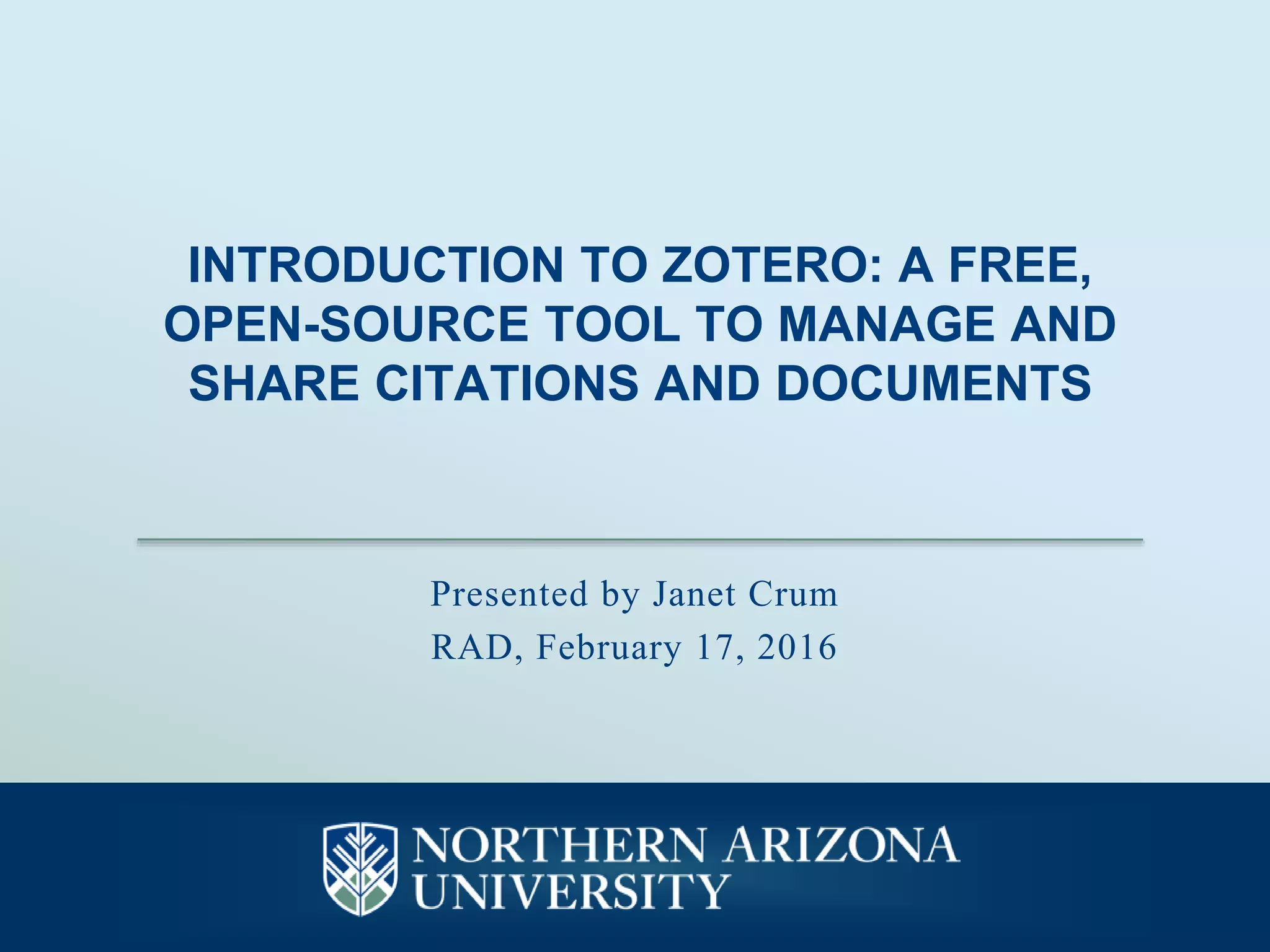 Introduction to Zotero: A Free, Open-Source Tool to Manage and Share Citations and Documents ...