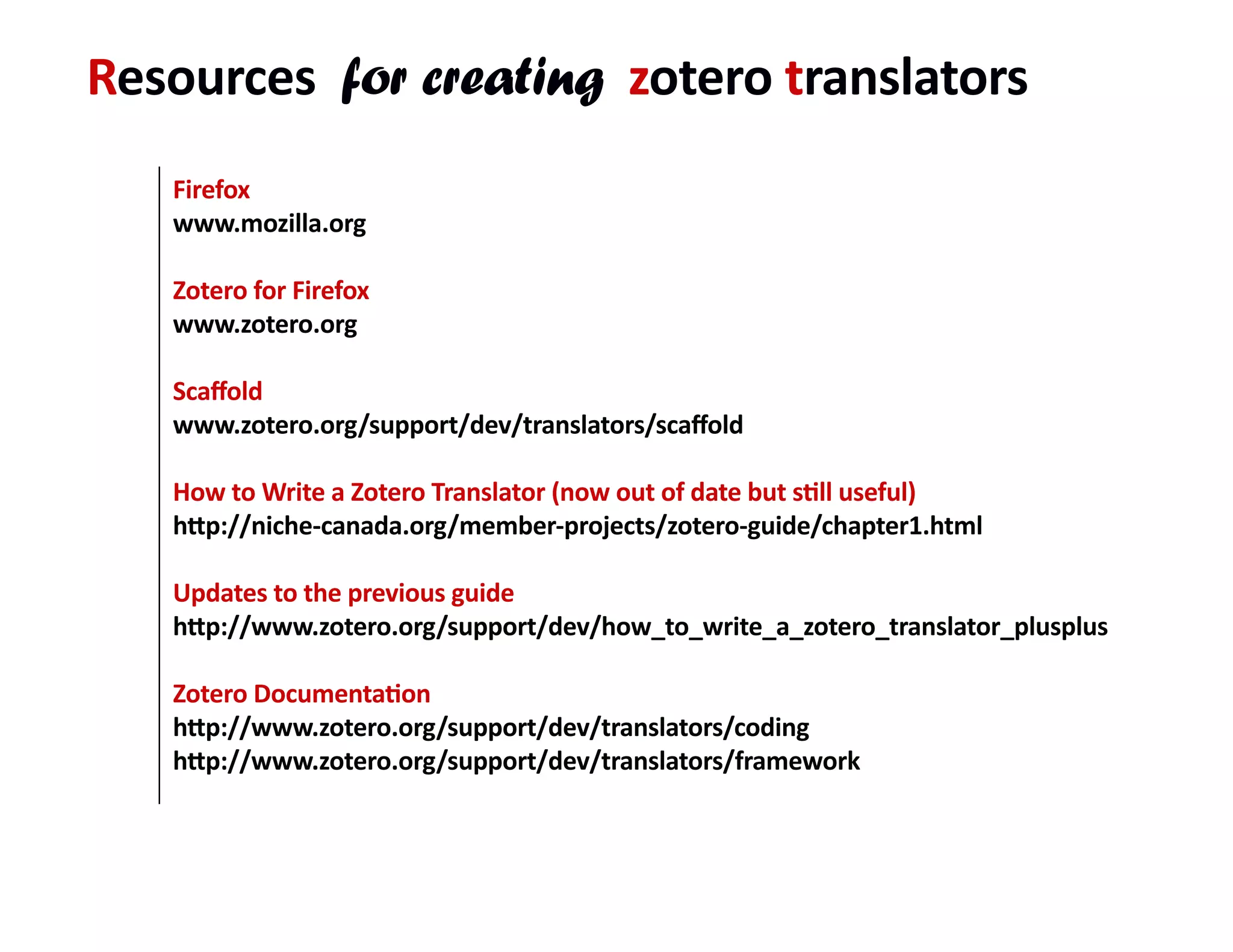 Zotero translators handout | PDF