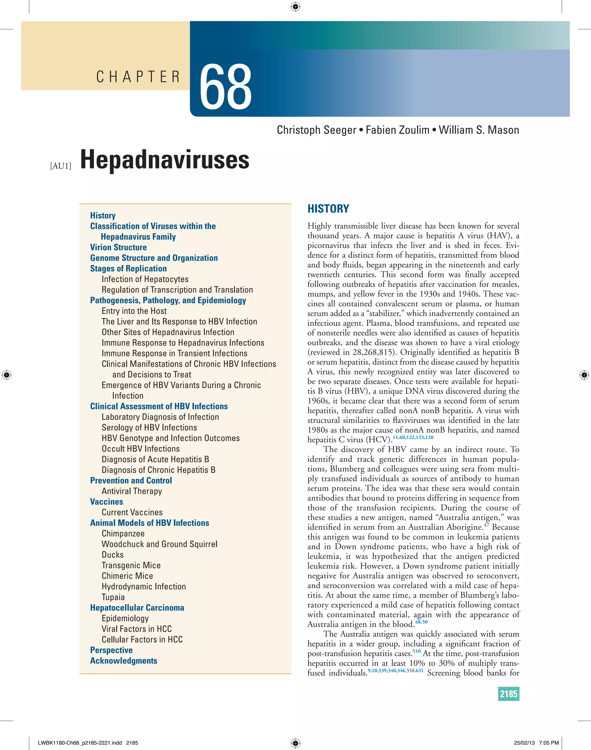 Zoulim chapitre fields virology 2013 lwbk1180-ch68 p2185-2221 | PDF