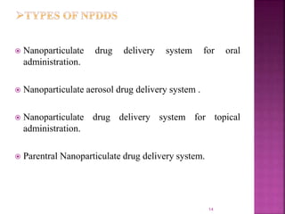 Nanoparticulate drug delivery system : recent advances | PPT