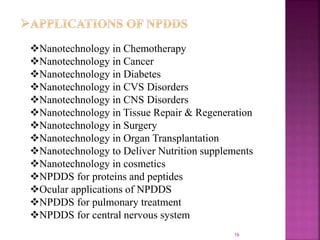 Nanoparticulate drug delivery system : recent advances | PPT