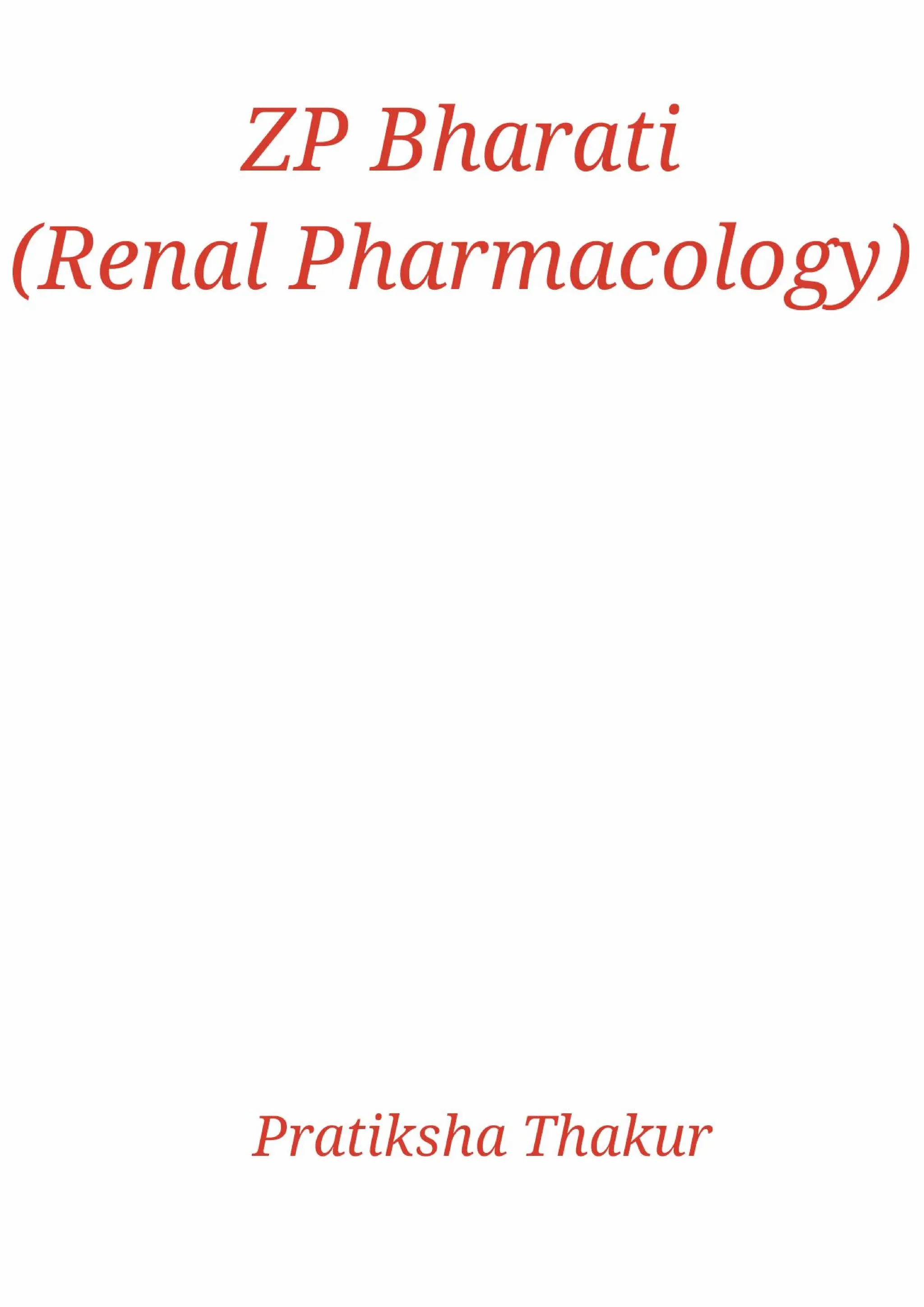 ZP Bharati (Renal Pharmacology) | PDF