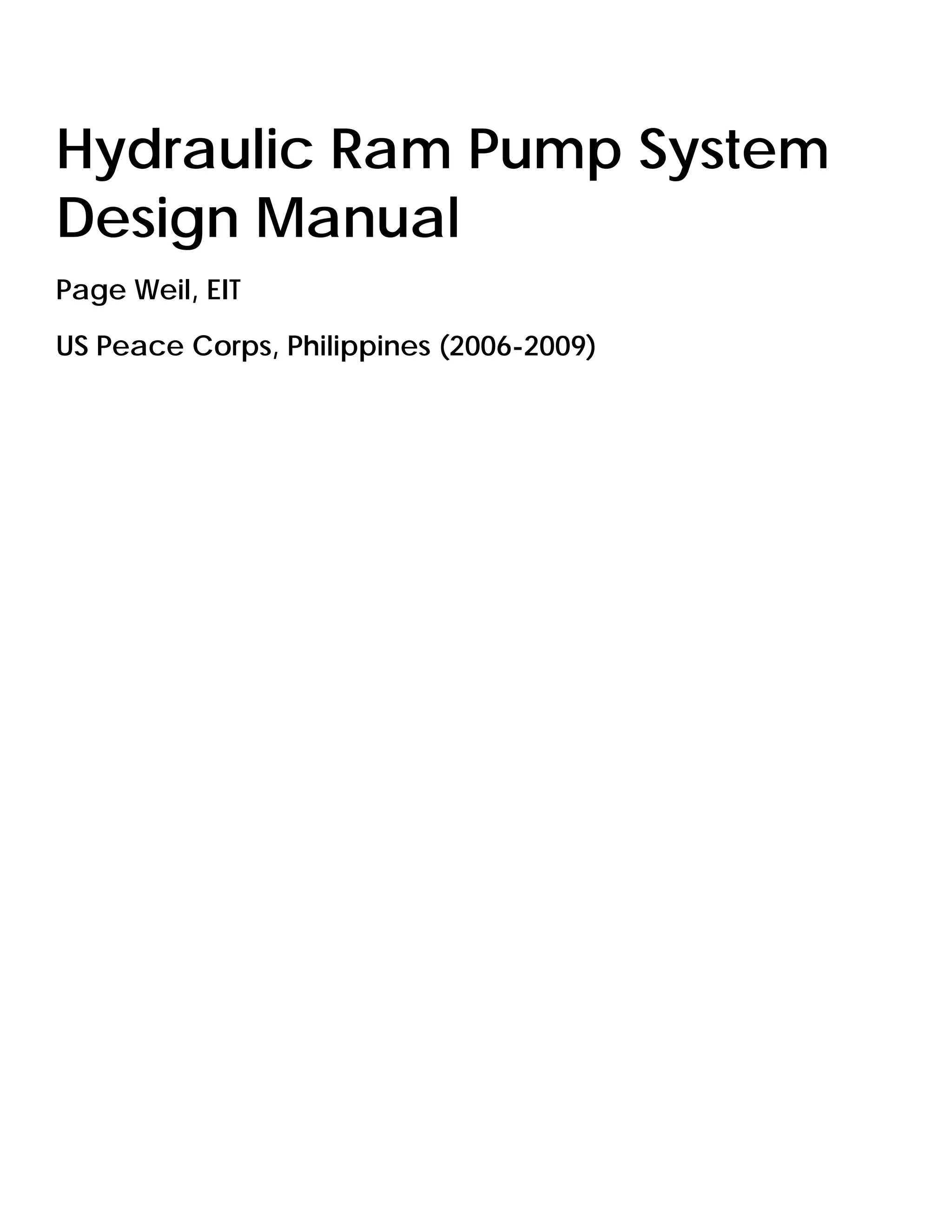 Hydraulic Ram Pump System Design Manual ~ Peace Corps | PDF