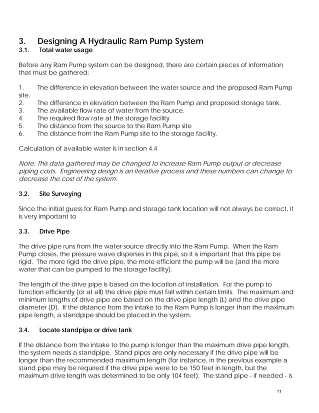 Hydraulic Ram Pump System Design Manual ~ Peace Corps | PDF