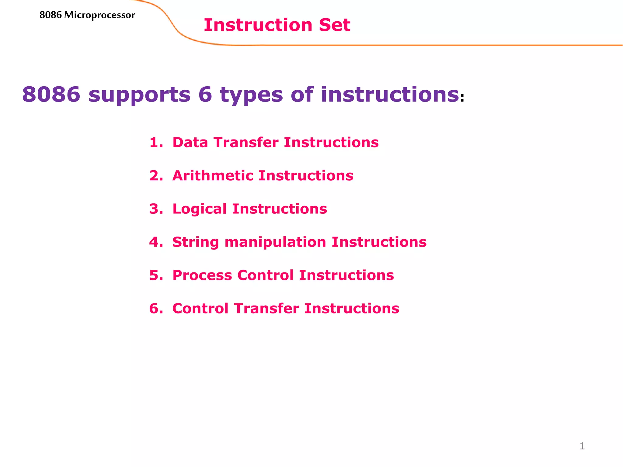 Microprocessor 8086 instructions | PPTX