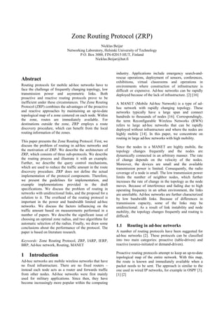 Zone Routing Protocol (ZRP) | PDF