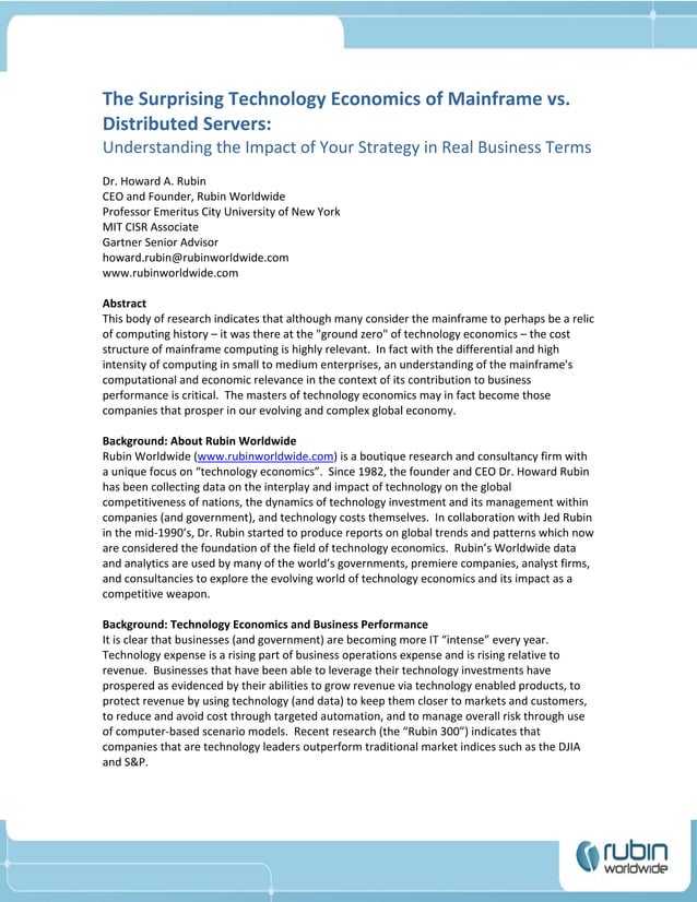 The Surprising Technology Economics of Mainframe vs. Distributed ...