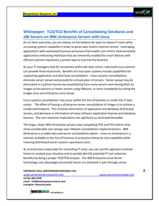 TCA/TCO Benefits of Consolidating Databases and x86 Servers on IBM ...