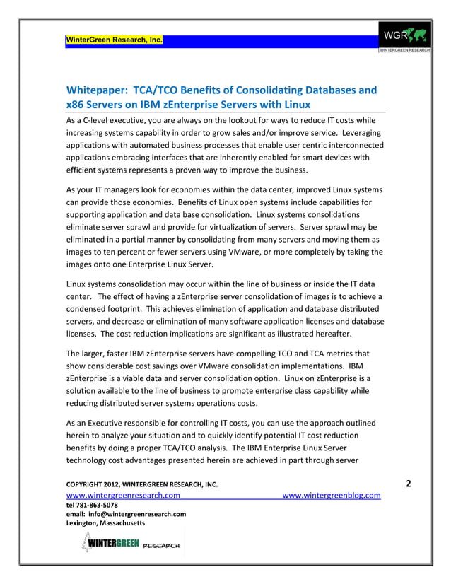 TCA/TCO Benefits of Consolidating Databases and x86 Servers on IBM ...