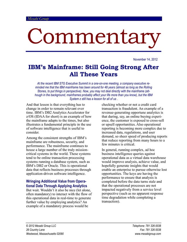IBM ’s Mainframe: Still Going Strong After All These Years | PDF ...