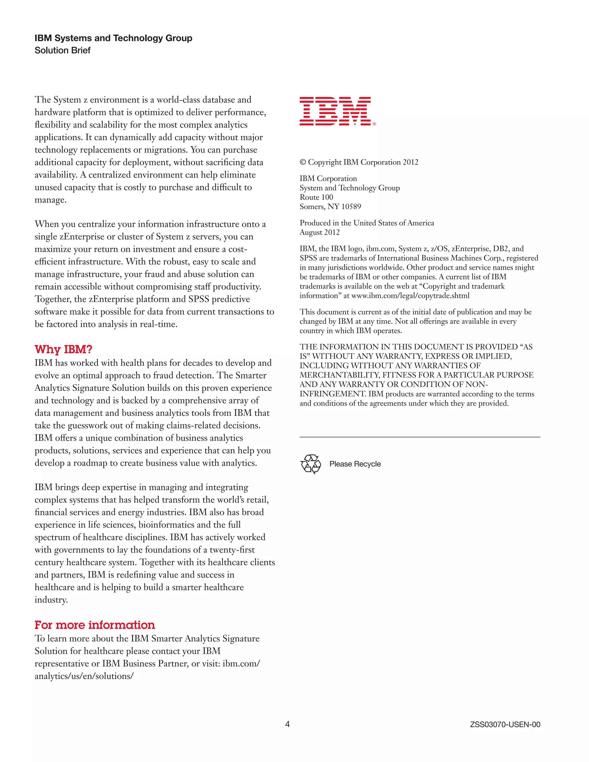 IBM Smarter Analytics Signature Solution for healthcare | PDF ...