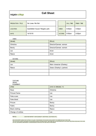 Call sheet | PDF