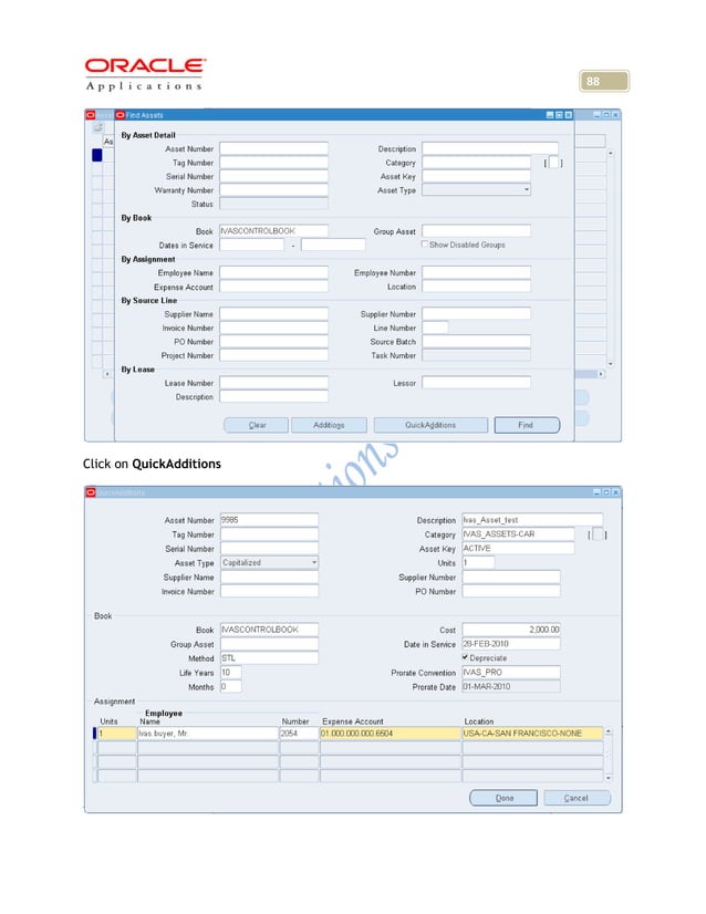 Oracle Fixed assets ivas
