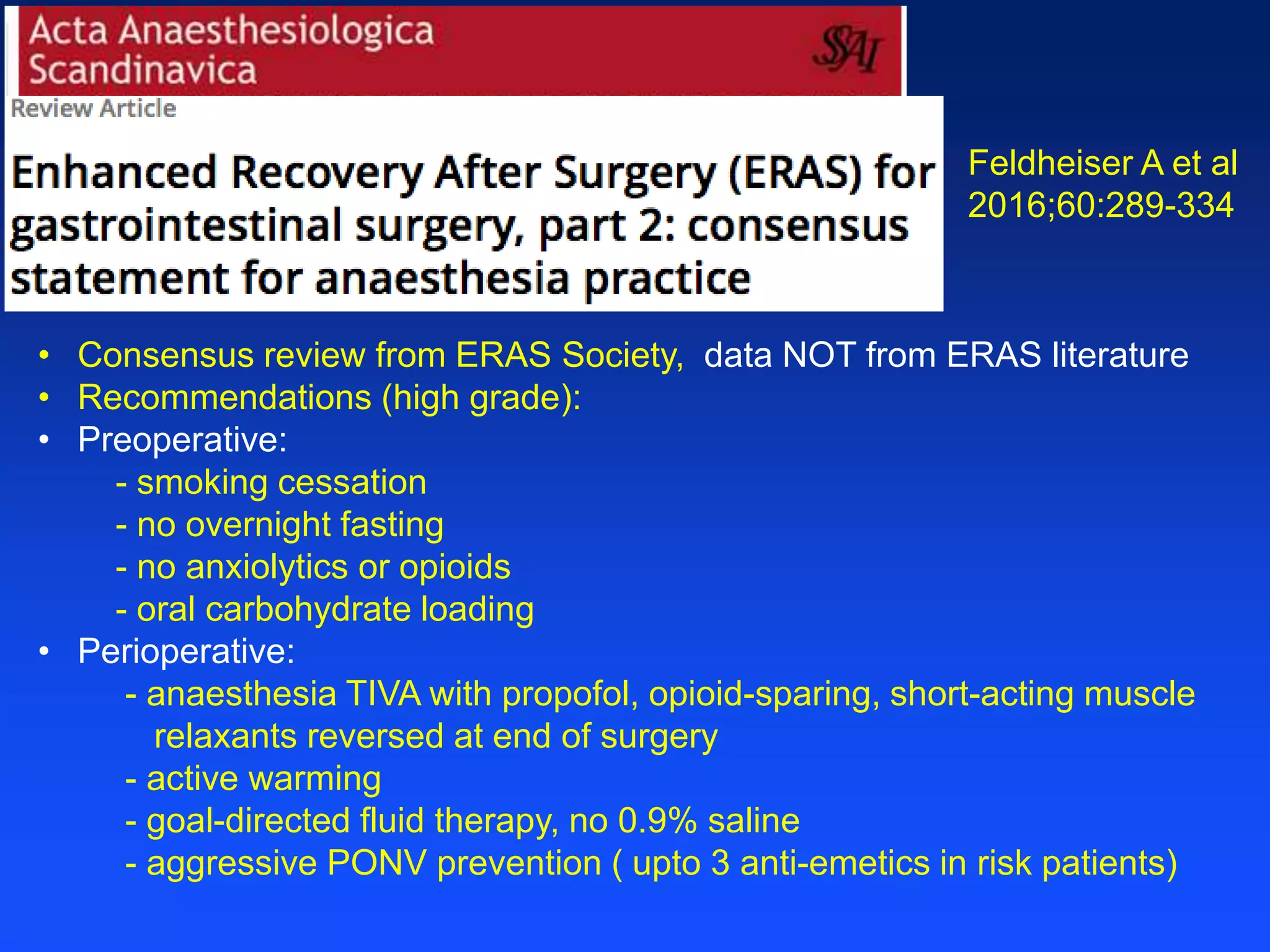 Fast-track surgery - the role of the anaesthesiologist in ERAS | PPTX